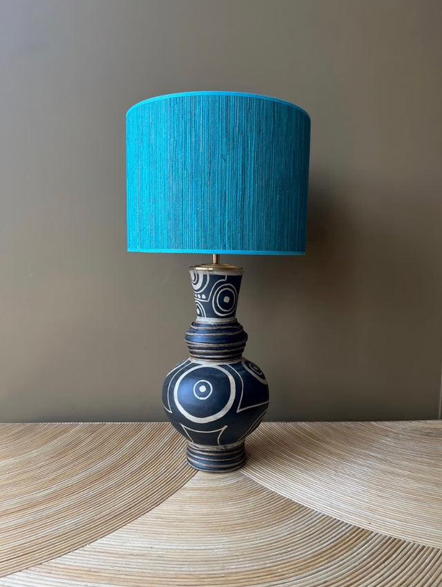 Aztec Round Terracotta Lamp Base | Unique Design by Madame Garage