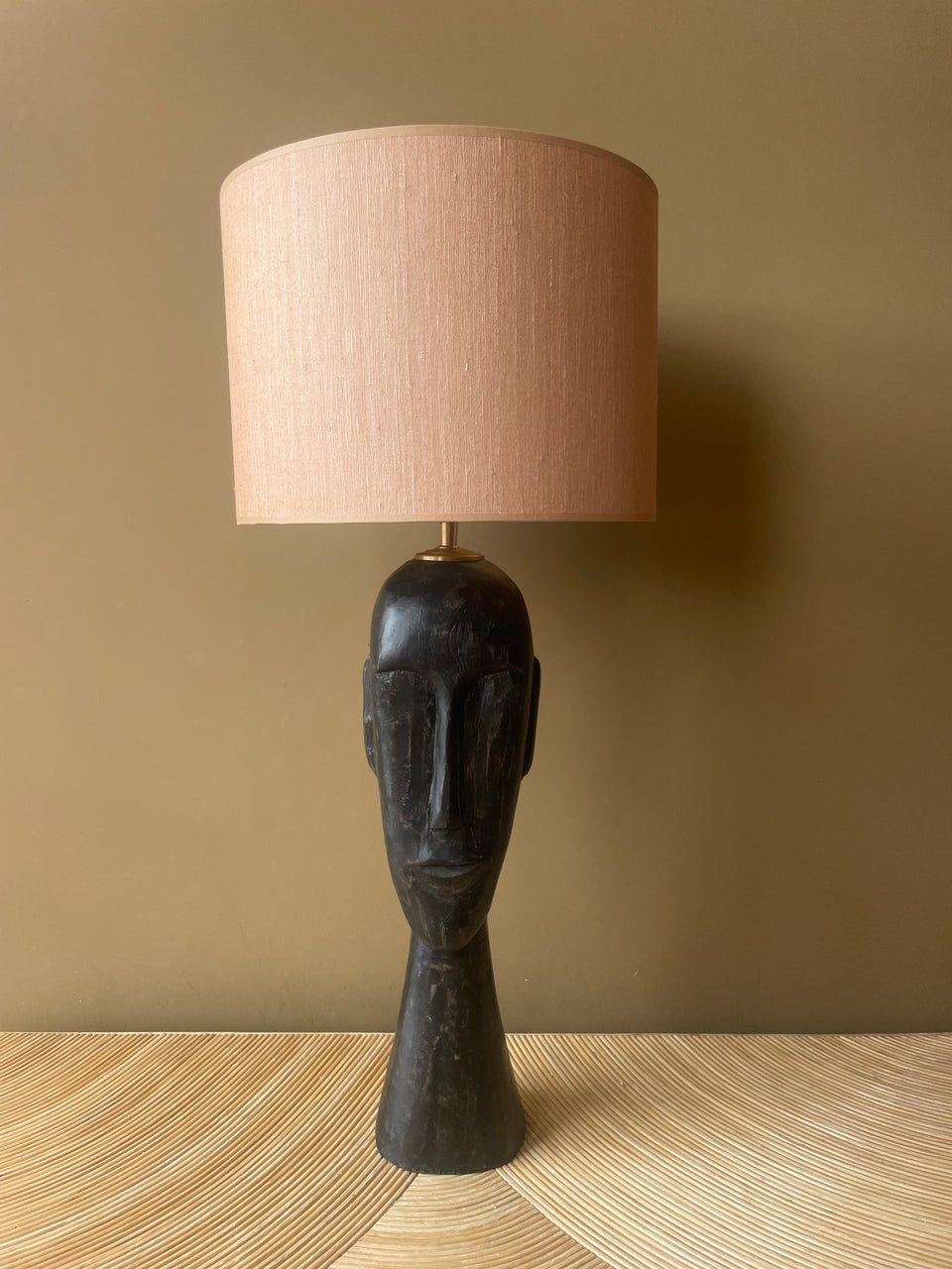 Charcoal Wooden Face Lamp Base | Unique Design by Madame Garage